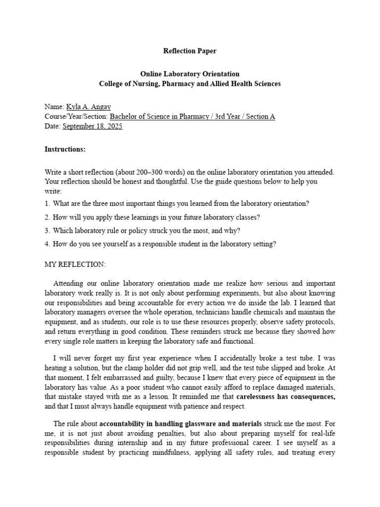 Reflection Paper Lab - 250920 - 104234 | PDF | Laboratories