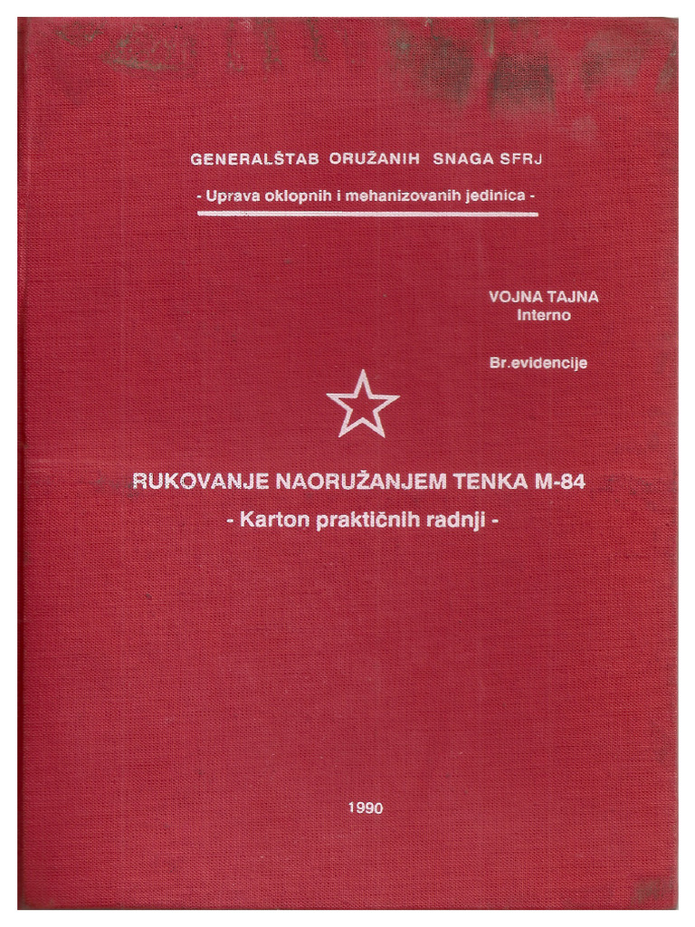 Rukovanje Naoružanjem Tenka M-84 (Operating Manual M-84) | PDF