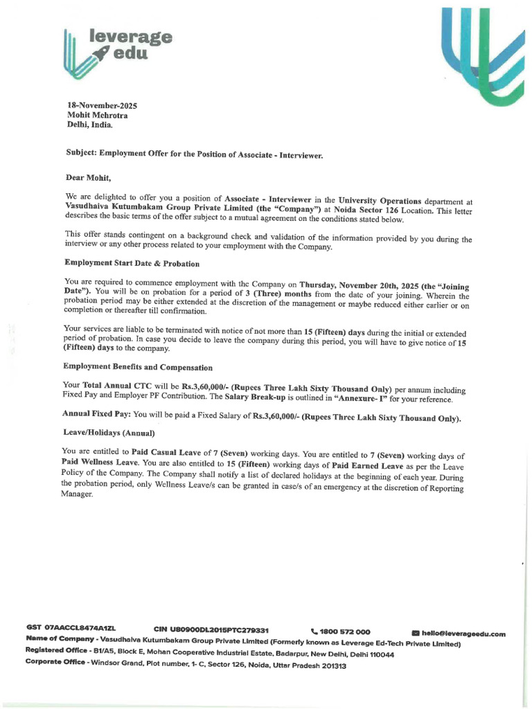 Offer Letter Signed | PDF