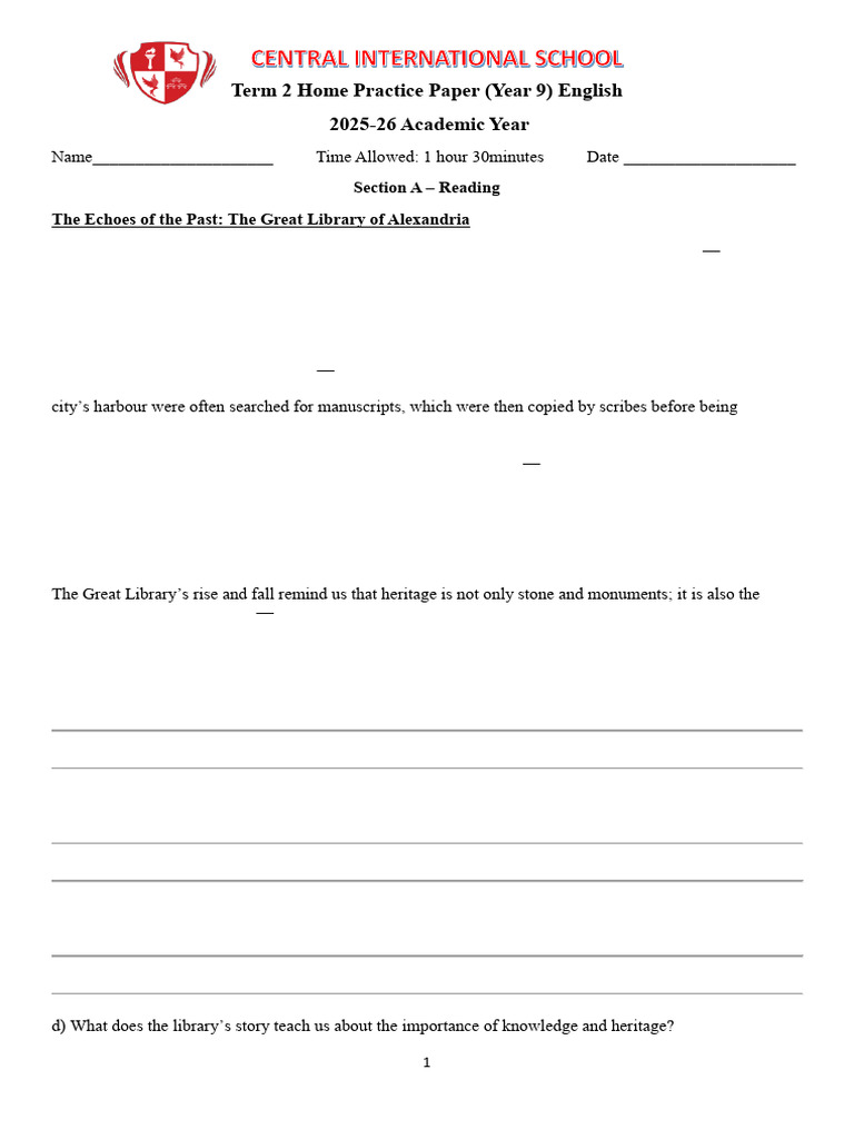 Year 9 Home Practice T2 English | PDF
