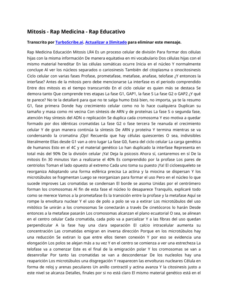 Mitosis - Rap Medicina - Rap Educativo | PDF | Mitosis | Biología Celular
