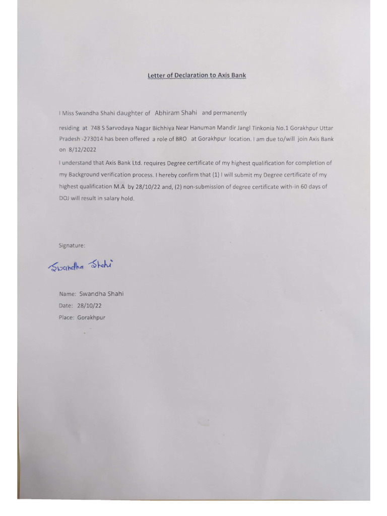 Letter of Declaration | PDF