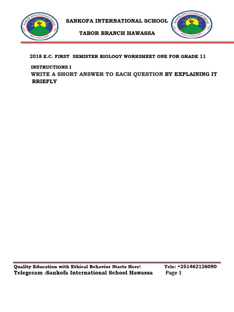 Biology Grade 11 Worksheet Revised | PDF