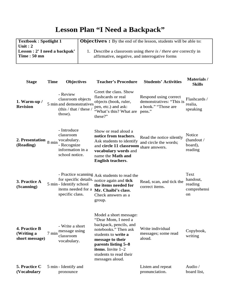 Classroom Vocabulary Lesson Plan | PDF | Vocabulary | Linguistics