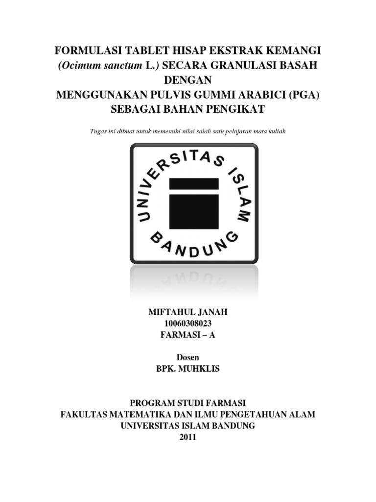 Formulasi Tablet Hisap Ekstrak Kemangi | PDF