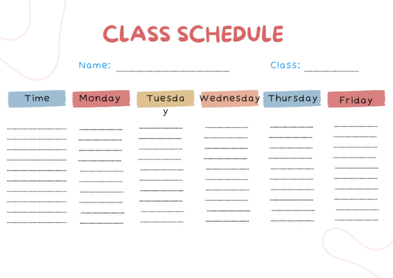 Colorful Pastel Abstract Line Class Schedule | PDF