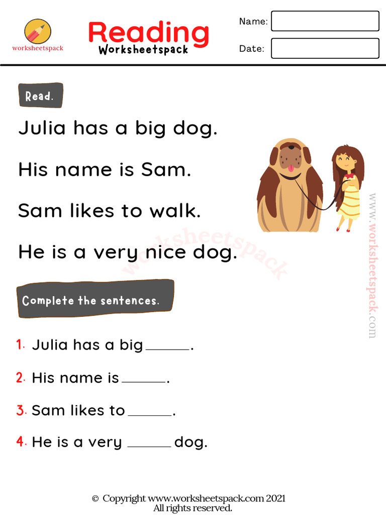 Kindergarten Reading Printable Worksheets | PDF