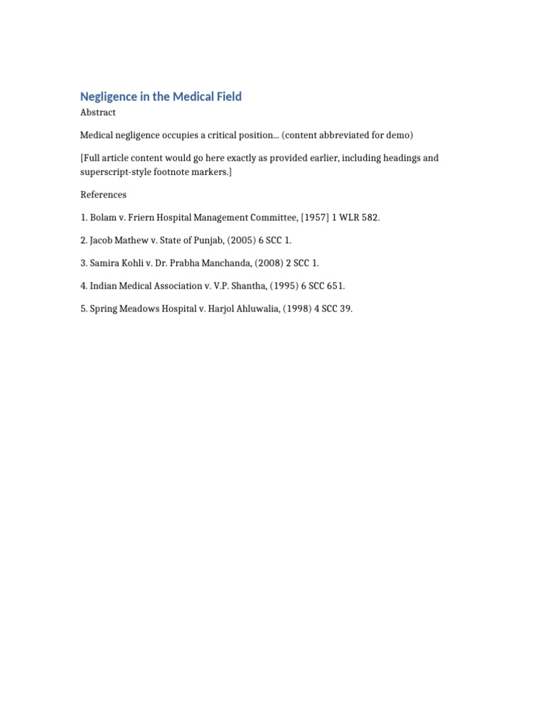 Negligence in Medical Field | PDF