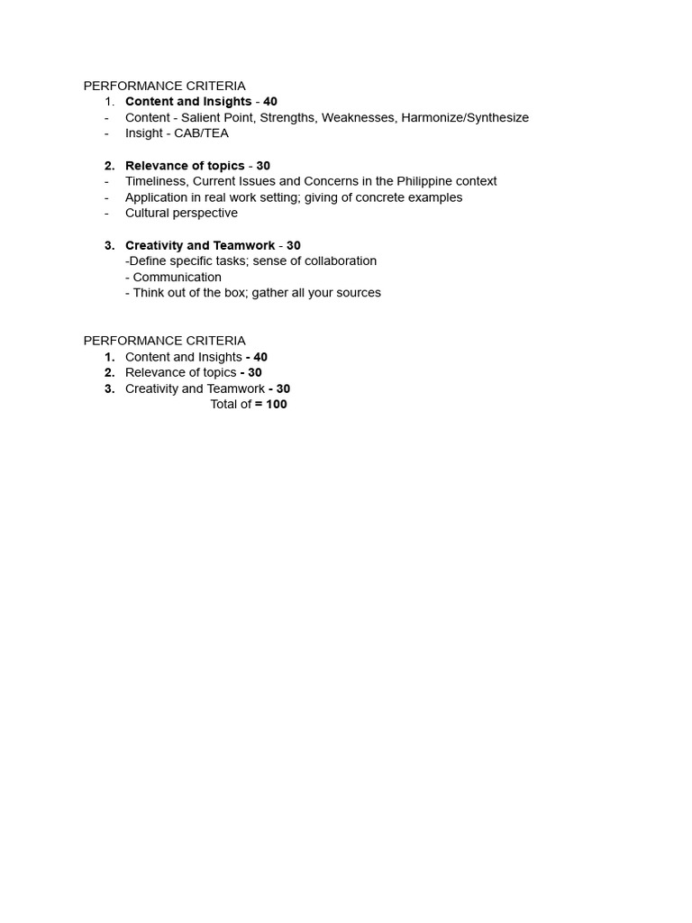 Performance Criteria | PDF