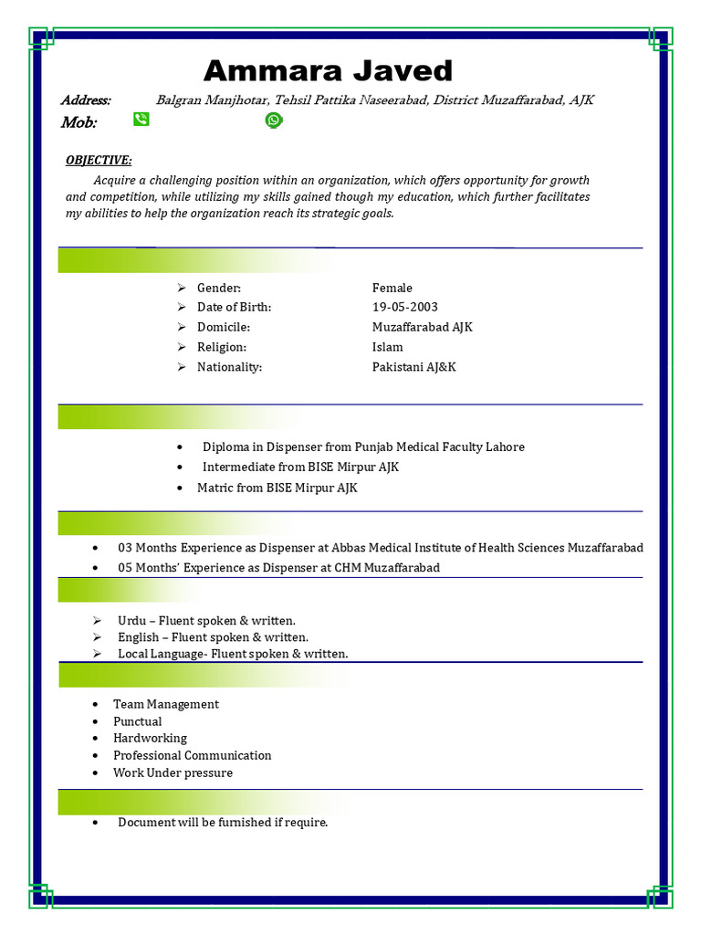 Amara Javed CV | PDF