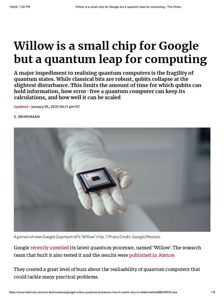 Willow Is A Small Chip For Google But A Quantum Leap For Computing - The Hindu | PDF | Quantum ...