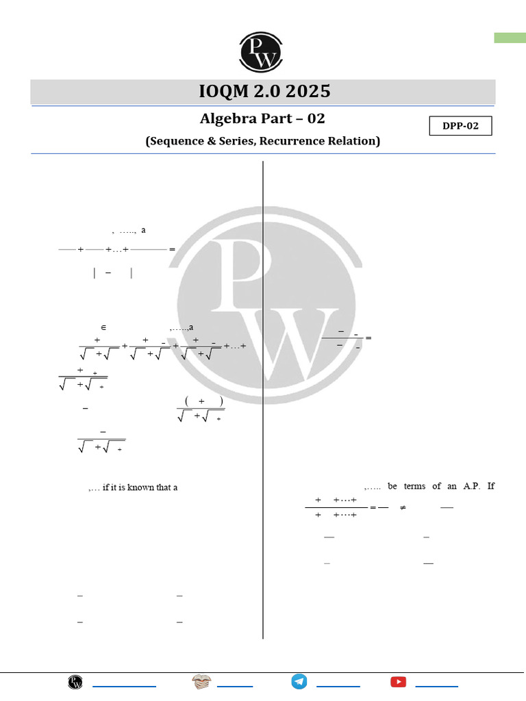 Algebra Part - 02 (Sequence & Series + Recurrence Relation) - DPP 02 | PDF | Arithmetic ...