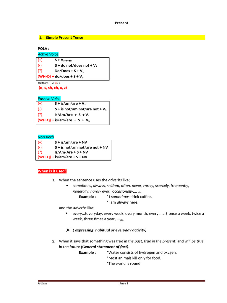 Simple Present - Rumus Formal | PDF | Word | Linguistic Typology