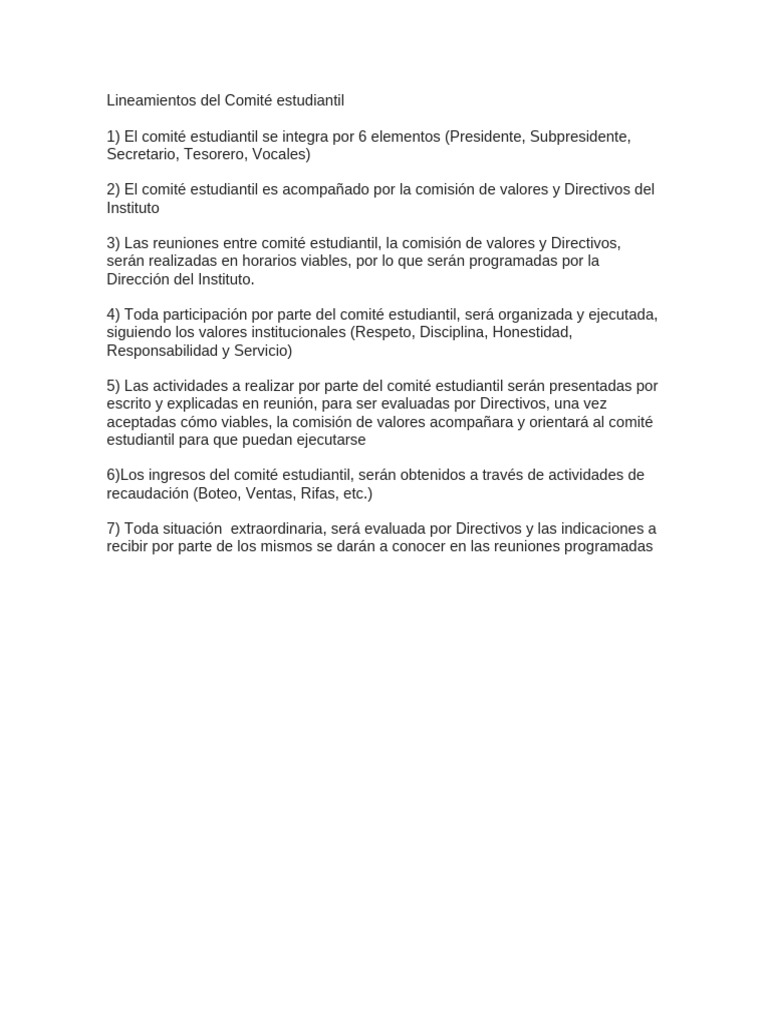 Lineamientos Del Comité Estudiantil | PDF