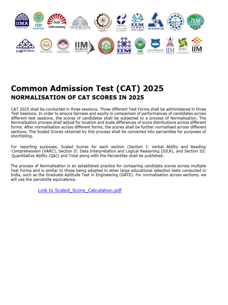 CAT 2025 Score Normalisation Process | PDF