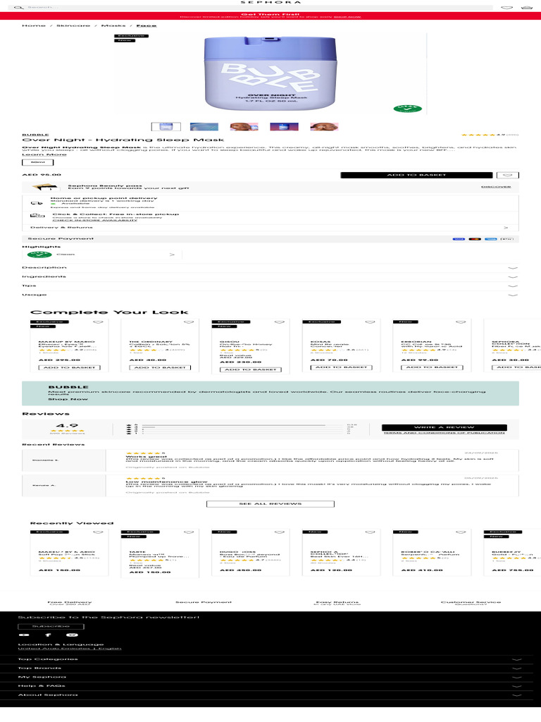 Over Night - Hydrating Sleep Mask BUBBLE ≡ SEPHORA | PDF | Cosmetics ...