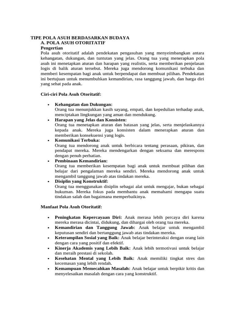 Tipe Pola Asuh Berdasarkan Budaya | PDF