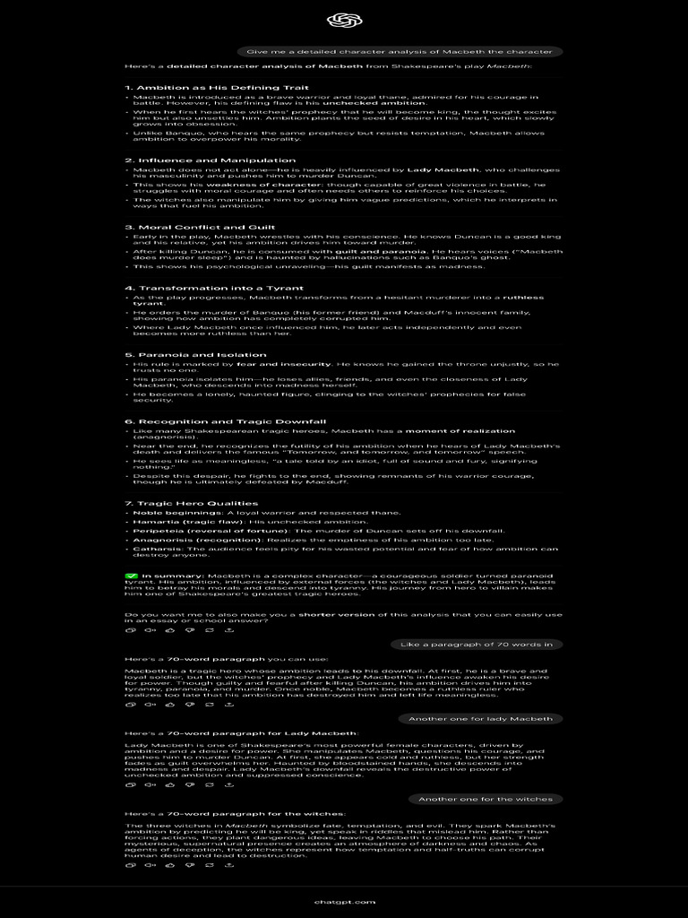 Macbeth Character Analysis | PDF