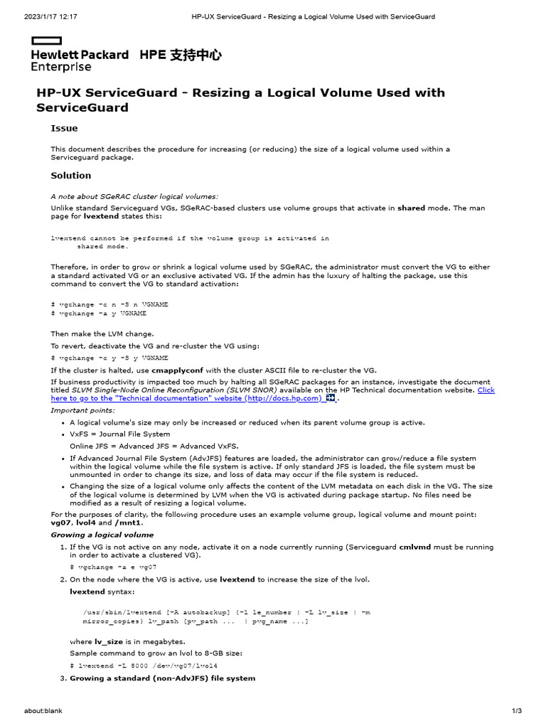 Resize HP-UX ServiceGuard Logical Volume | PDF | File System | Computer ...