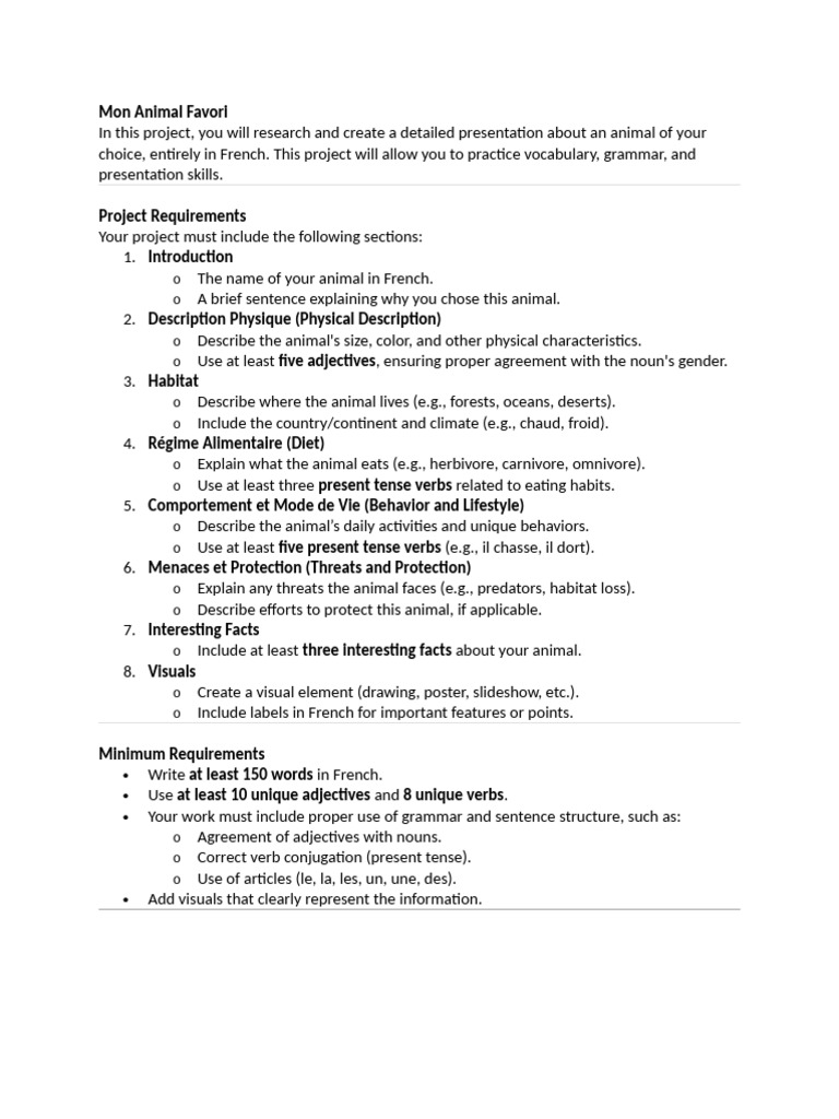 Mon Animal Favori Project | PDF | French Language | Verb