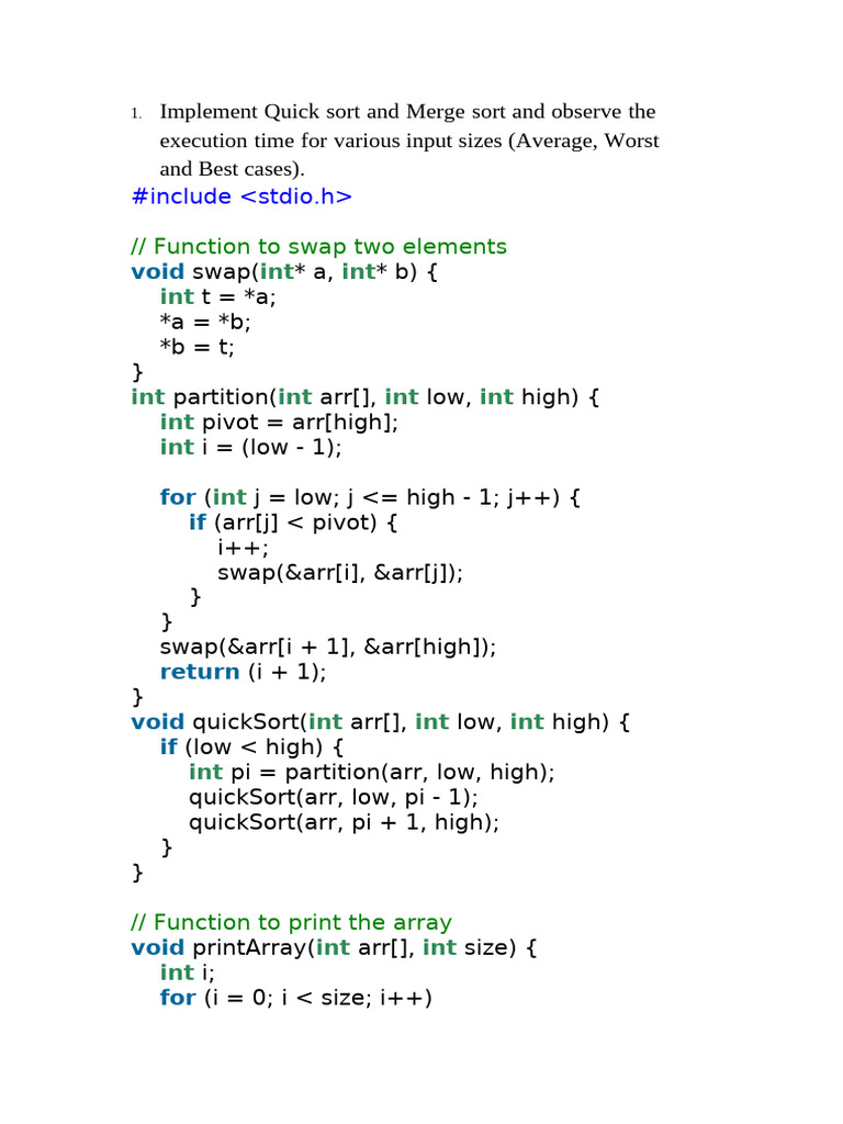 Quick & Mergesort Programs | PDF | Algorithms And Data Structures | Computer Programming