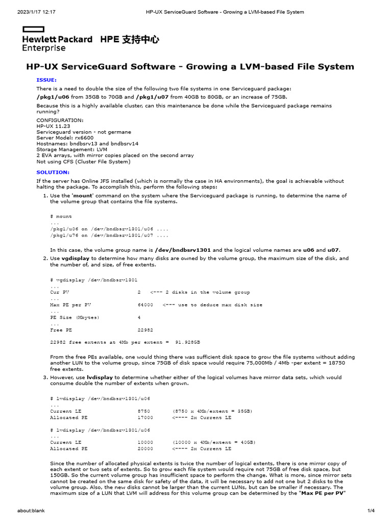 Grow LVM File System in HP-UX ServiceGuard | PDF | File System | System ...