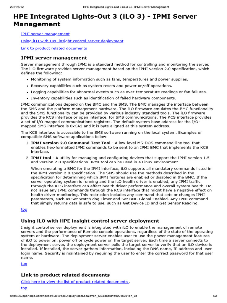 HPE iLO 3 IPMI Server Management Guide | PDF | Computing | Computer ...