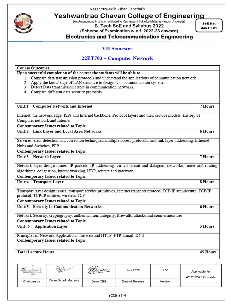 CN SYLLABUS | PDF | Computer Network | Internet Protocol Suite