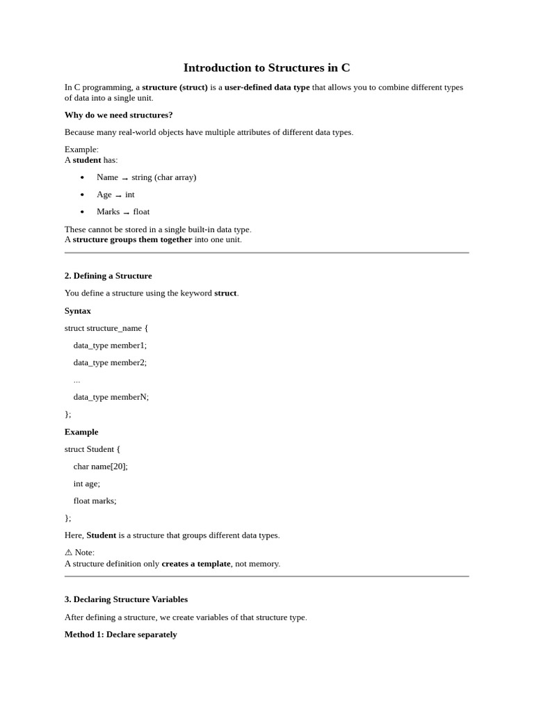 Introduction to Structures in C | PDF | Pointer (Computer Programming ...