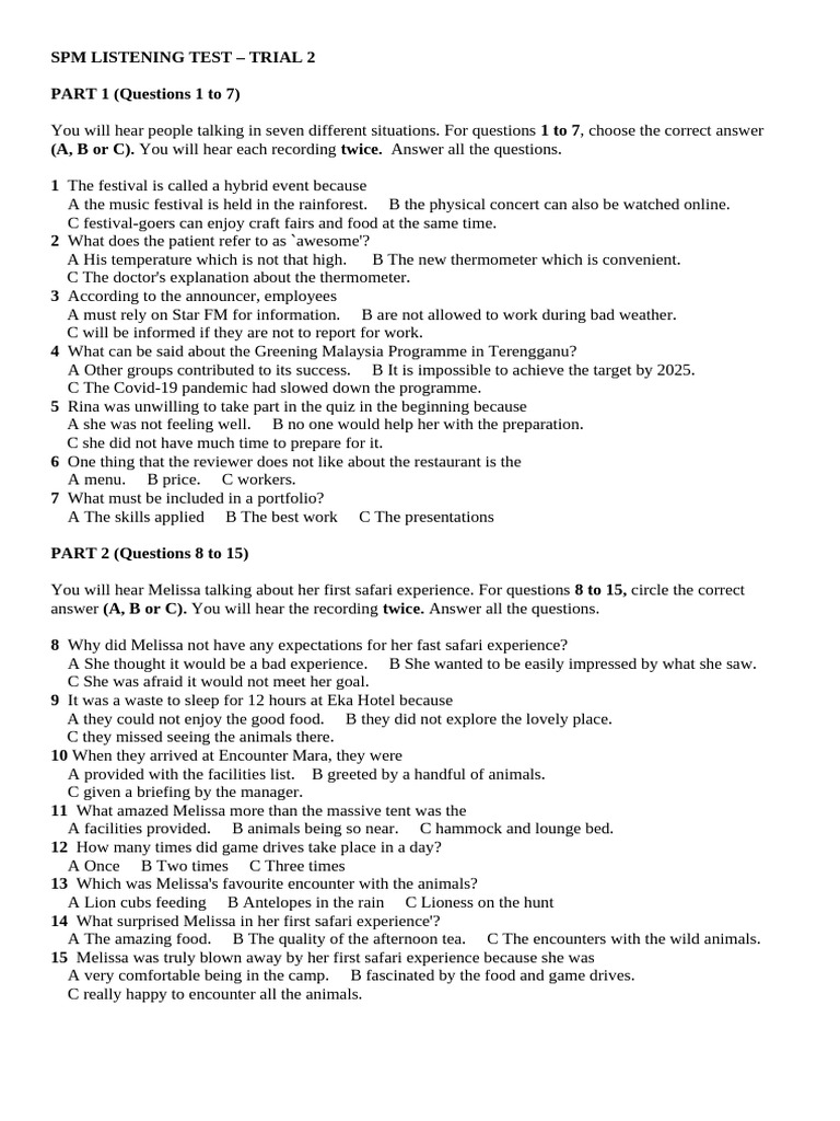 SPM Listening Test Trial 2 Guide | PDF | Waste