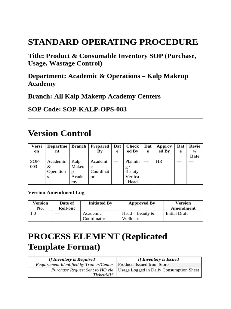 Makeup Inventory Control SOP | PDF | Inventory | Cosmetics
