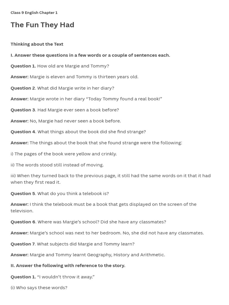 Class 9 English: The Fun They Had Summary | PDF | Teachers