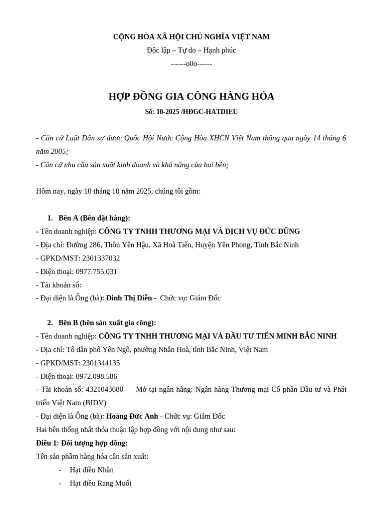 Hop Dong Gia Cong Hat Dieu | PDF