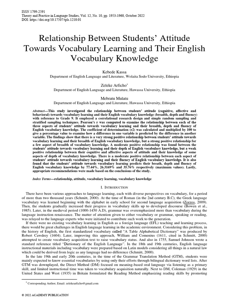 Students' Attitudes and Vocabulary Knowledge | PDF | Attitude ...