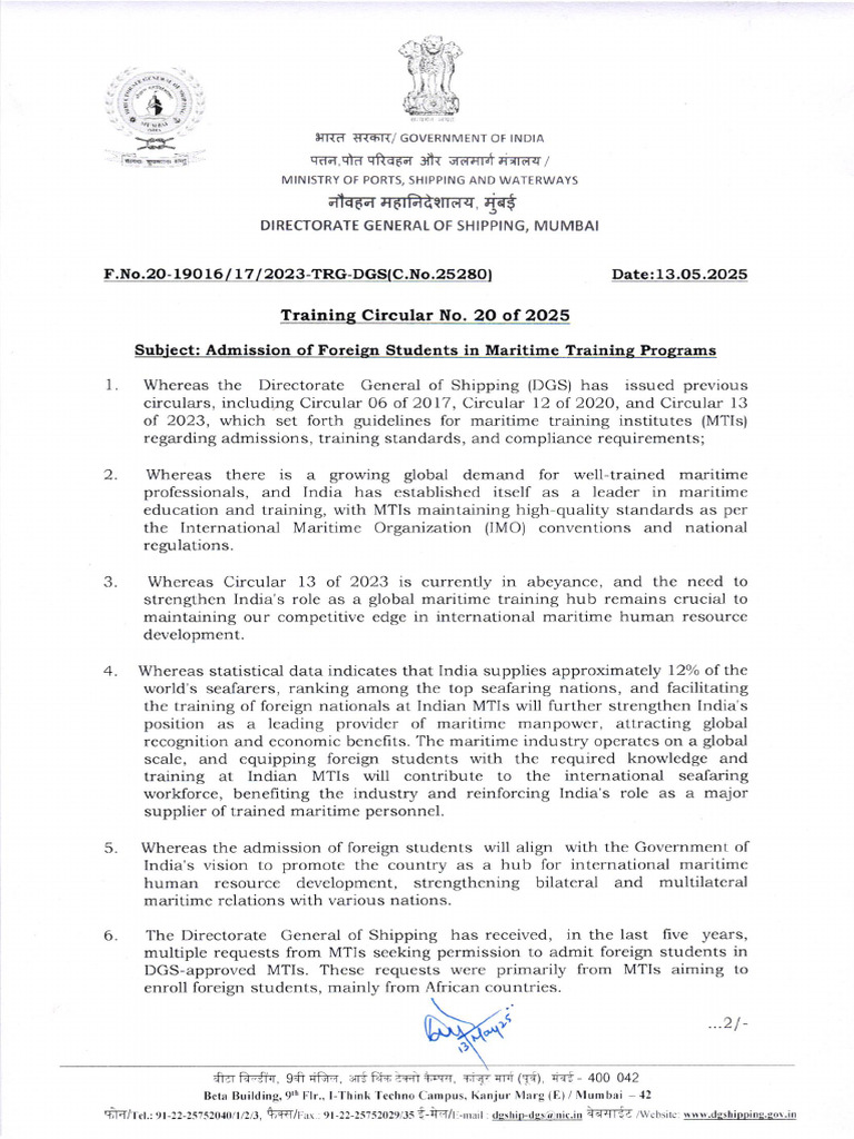 Admission of Foreign Students in Maritime Training | PDF | Travel Visa