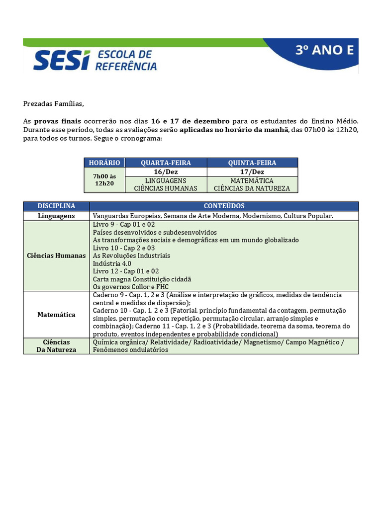 3º Ano e - Conteúdos Prova Final 2025 | PDF