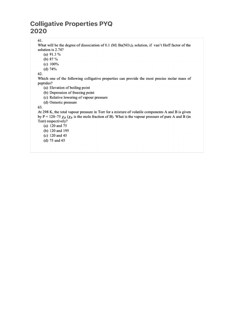 Colligative Properties PYQ Combined | PDF