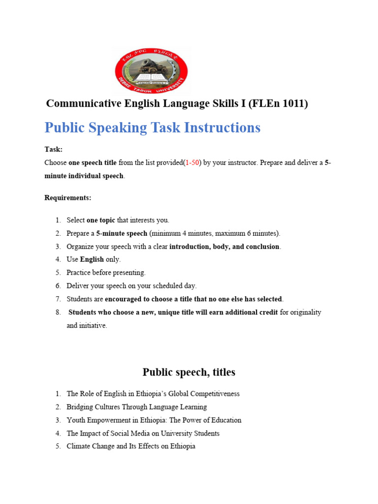 Public Speech Titles (Natural Science Sec.3&4) | PDF | Ethiopia ...