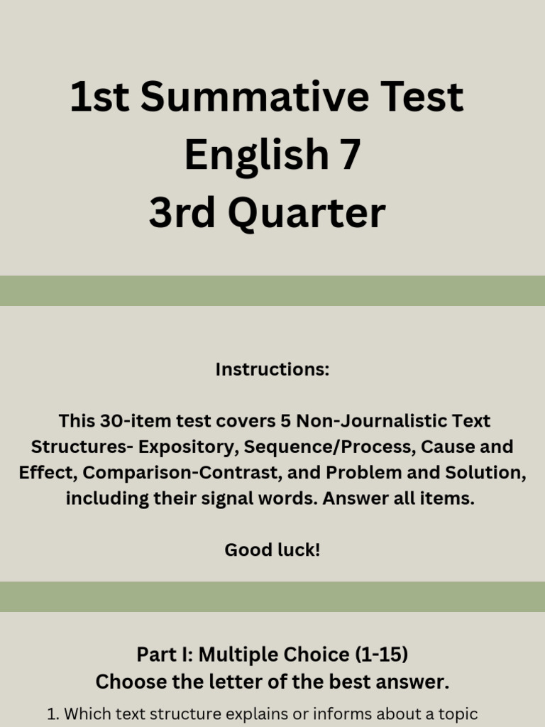 English 7 Non-Journalistic Text Test | PDF