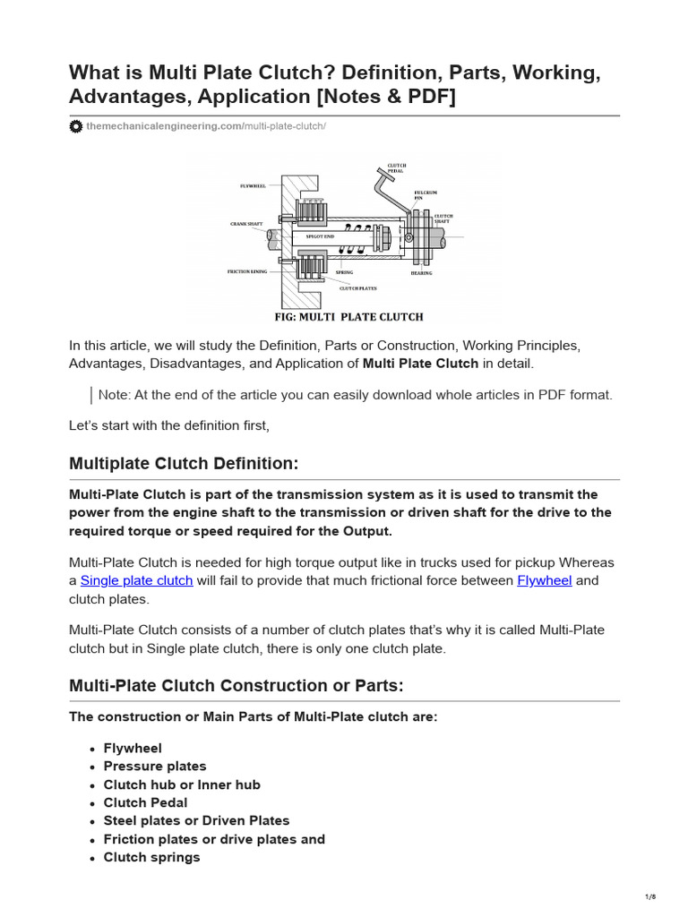 What Is Multi Plate Clutch - Definition, Parts, Working, Advantages ...