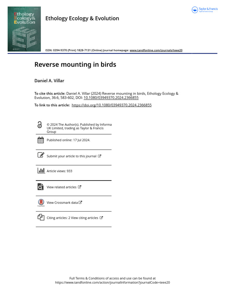 Reverse Mounting in Birds | PDF | Natural Selection | Ethology