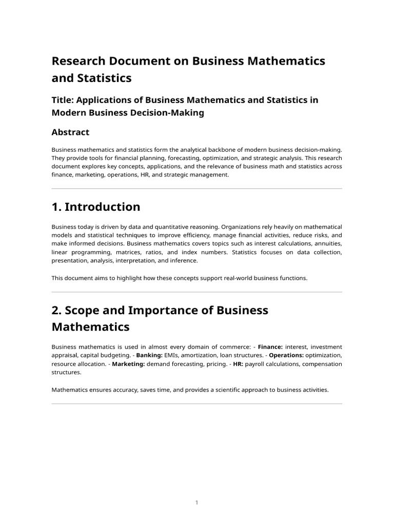 Business Math & Stats in Decision-Making | PDF | Statistics | Forecasting