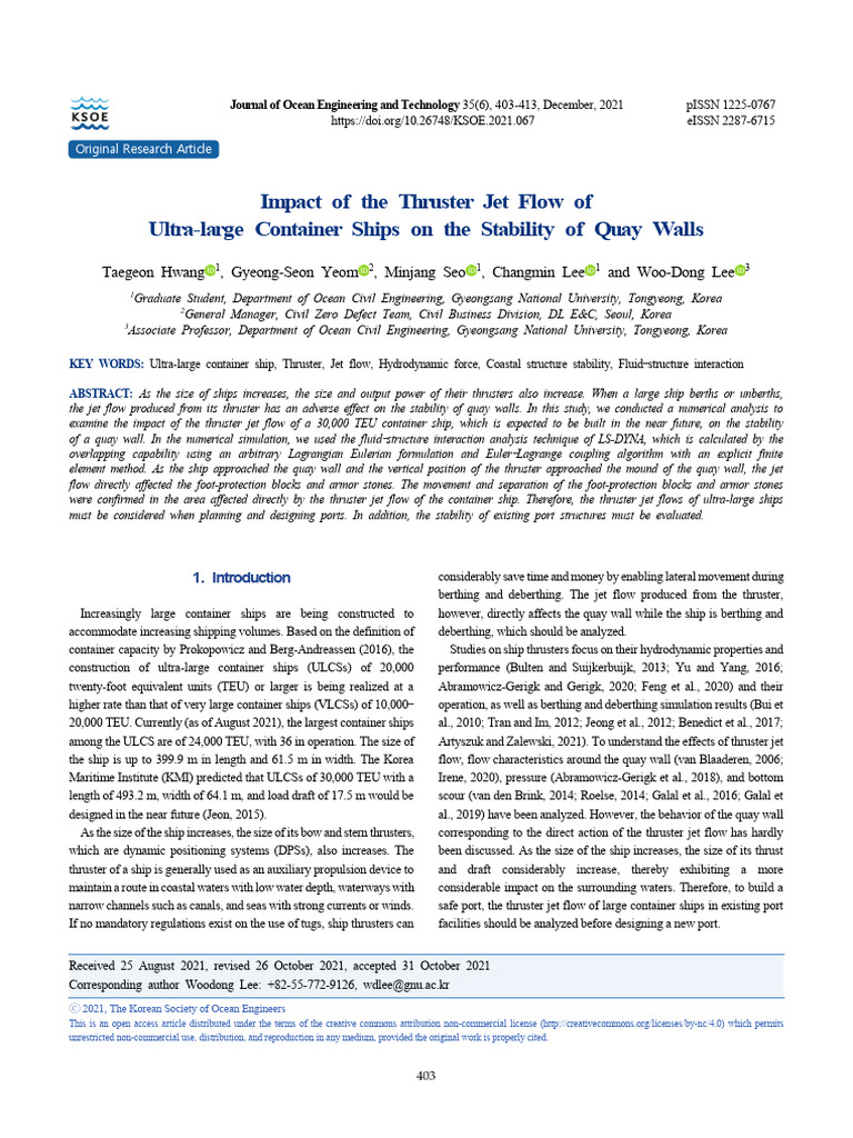 Impact of The Thruster Jet Flow of Ultra-Large Container Ships On The ...