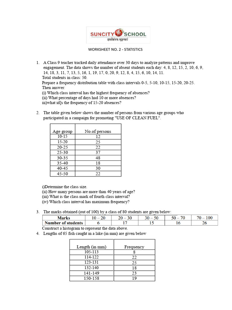 Class 9 Attendance and Statistics Worksheet | PDF