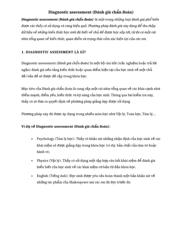 Diagnostic Assessment | PDF
