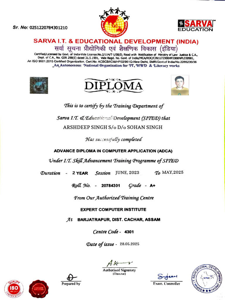 Advanced Diploma in Computer Applications | PDF