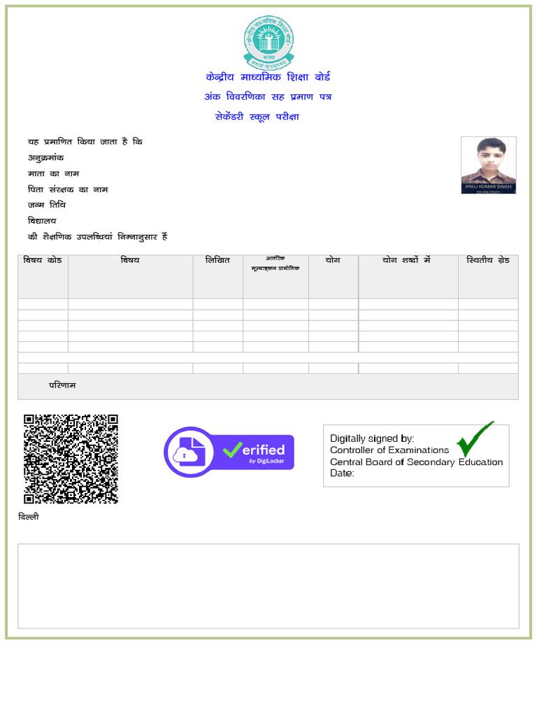 CBSE 2022 Marks Statement Certificate | PDF | Schools | Secondary Education