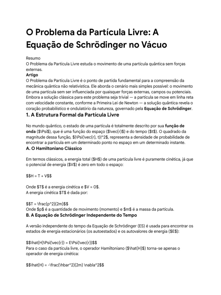 O Problema Da Partícula Livre - A Equação de Schrödinger No Vácuo | PDF ...