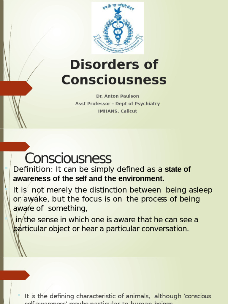 Disorders of Consciousness | PDF | Consciousness | Coma