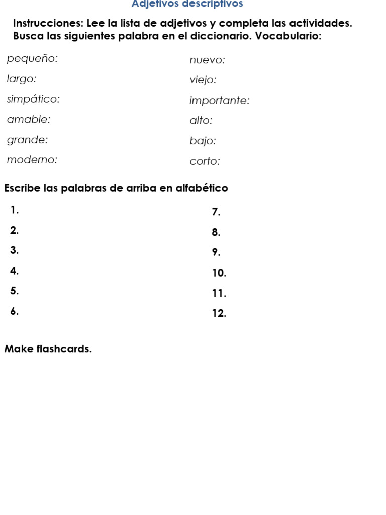 Actividades con Adjetivos Descriptivos | PDF